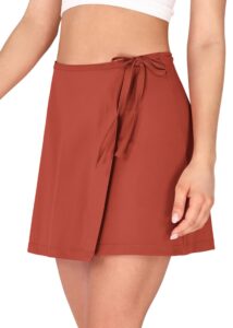 ododos wrap skorts for women built-in shorts high waist tennis skirts with pockets for casual athletic golf, cinnamon, small