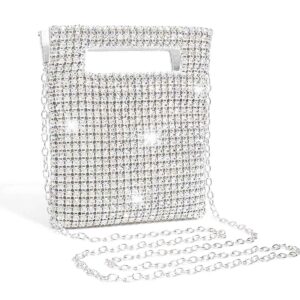 Yokawe Rhinestone Purses for Women Evening Handbags Sparkly Silver Crossbody Bag Vacation Club Party Wedding Clutch