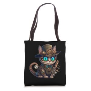 cute cat lovely steampunk kitten lovers fantasy artwork tote bag