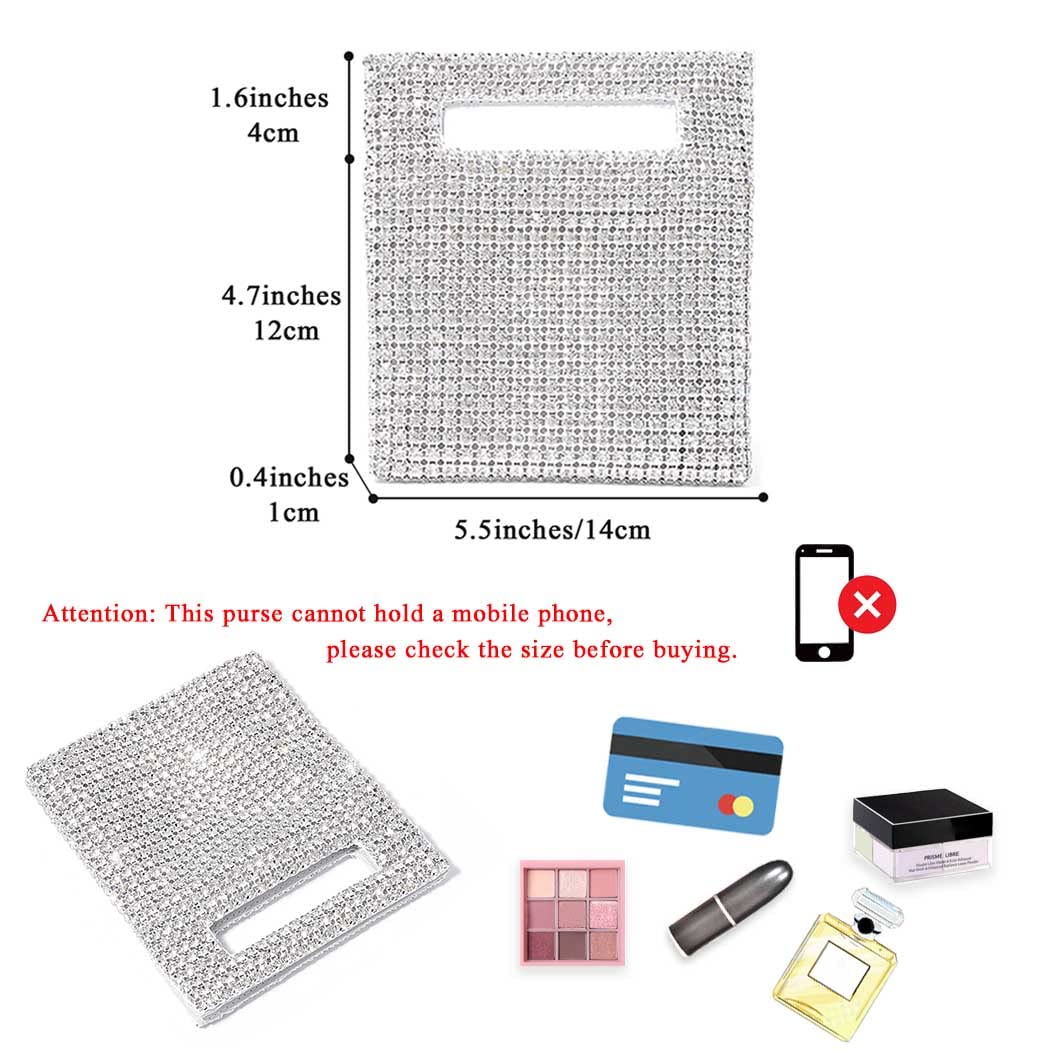 Yokawe Rhinestone Purses for Women Evening Handbags Sparkly Silver Crossbody Bag Vacation Club Party Wedding Clutch