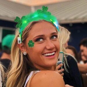 CAKURE Led Green Feather Headband ST'Patrick's Day Shamrock Hairbands Light Up Hair Hoop Festivel Party Headwear Hair Accessories for Women and Girls