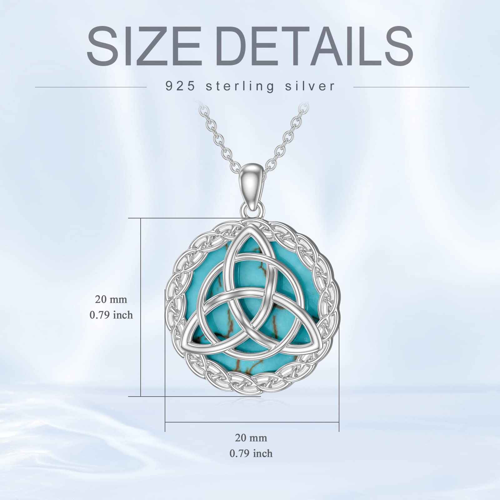 BETHZA Celtic Necklace 925 Sterling Silver Genuine Turquoise Trinity Knot Pendant Good Luck Irish Jewelry Gift for Women Christmas St. Patrick's Day