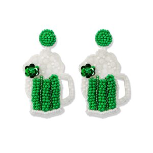 st patrick's day beaded earrings green beer cup dangle earrings st patrick's day accessories costumes jewelry for women gifts