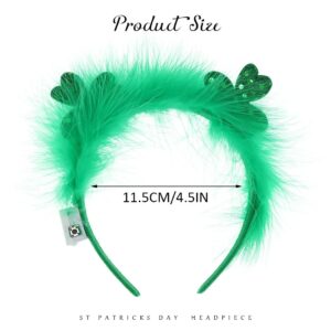 CAKURE Led Green Feather Headband ST'Patrick's Day Shamrock Hairbands Light Up Hair Hoop Festivel Party Headwear Hair Accessories for Women and Girls