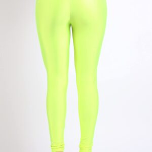 OFENTI Shiny Leggings High Waist Neon Leggings Elastic Stretch Skinny Comfy Lightweight Pants Tights Disco Party Rave Neon Yellow Medium