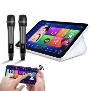 2023 new karaoke machine,15.6 inch touch screen phone app control free cloud download songs all in one karaoke system with mic, ktv singing chinese karaoke player for home party,6t,white