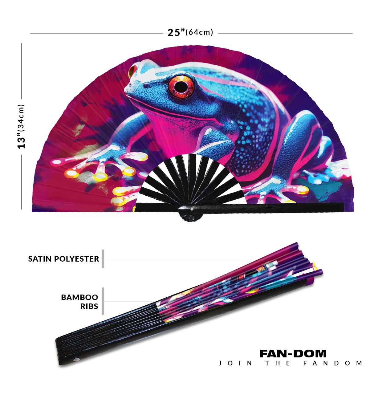 Frog Neon Hand Fan Foldable Bamboo Circuit Rave Hand Fans Rainbow Galaxy Party Gear Gifts Music Festival Rave Accessories (Style 8)