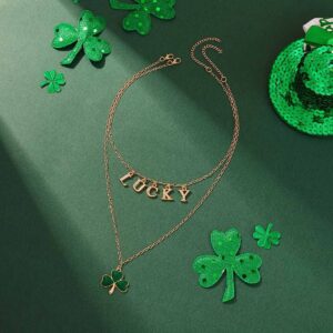 Sixexey St.Patrick's Day Necklace Shamrock Clover Necklaces Gold Neck Chain LUCKY Letter Saint Patrick's Day Parade Necklace Jewelry for Women