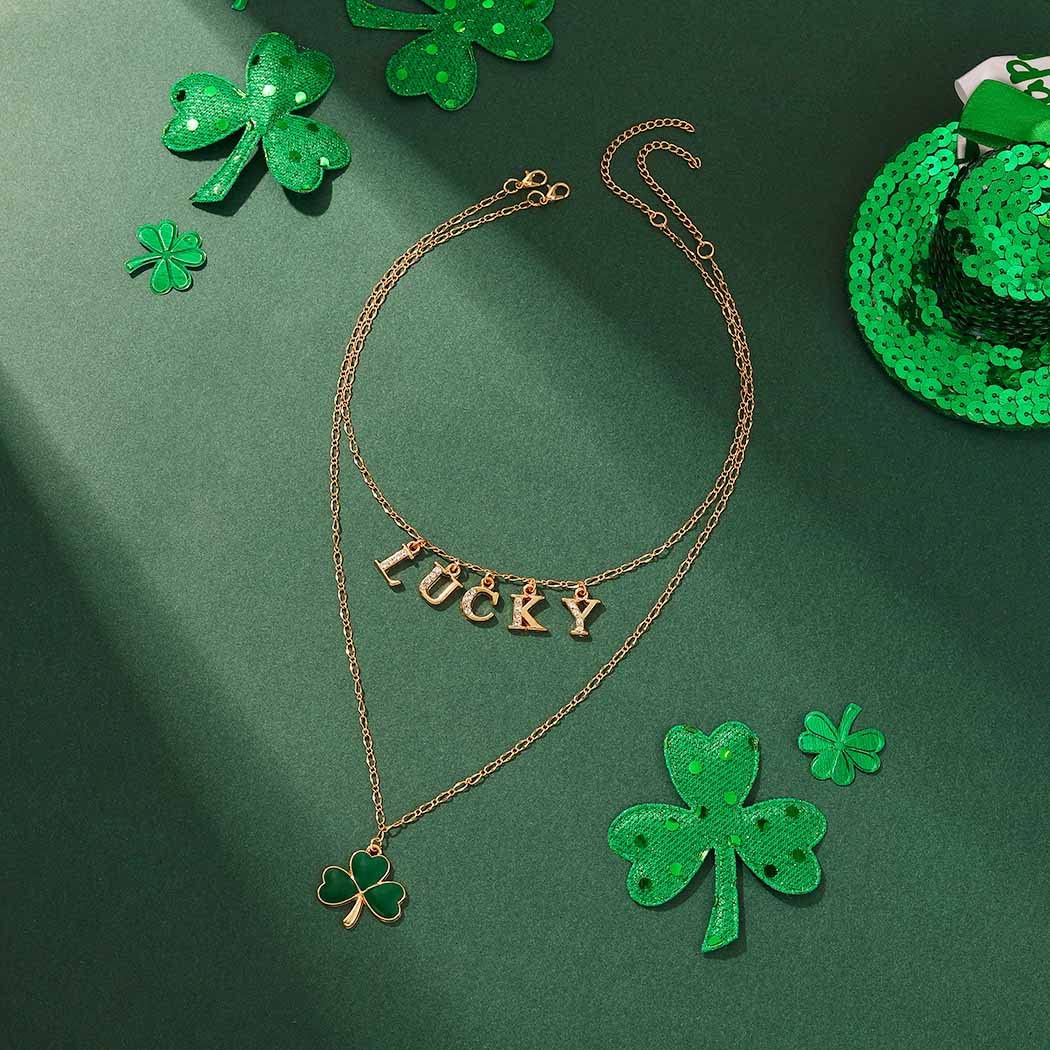 Sixexey St.Patrick's Day Necklace Shamrock Clover Necklaces Gold Neck Chain LUCKY Letter Saint Patrick's Day Parade Necklace Jewelry for Women