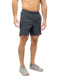 4kor fitness mens essential training shorts designed for weightlifting running working out - with pockets (large, dark grey)