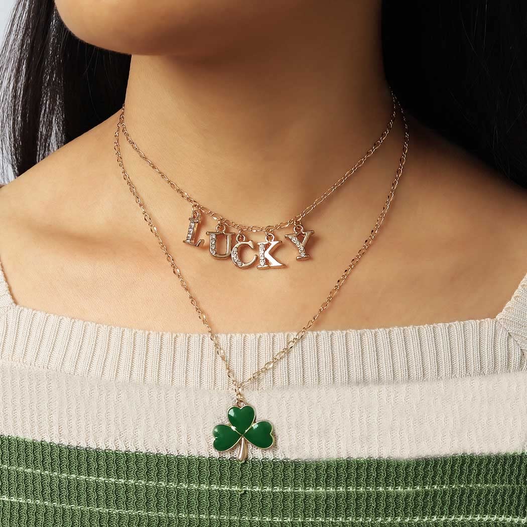 Sixexey St.Patrick's Day Necklace Shamrock Clover Necklaces Gold Neck Chain LUCKY Letter Saint Patrick's Day Parade Necklace Jewelry for Women