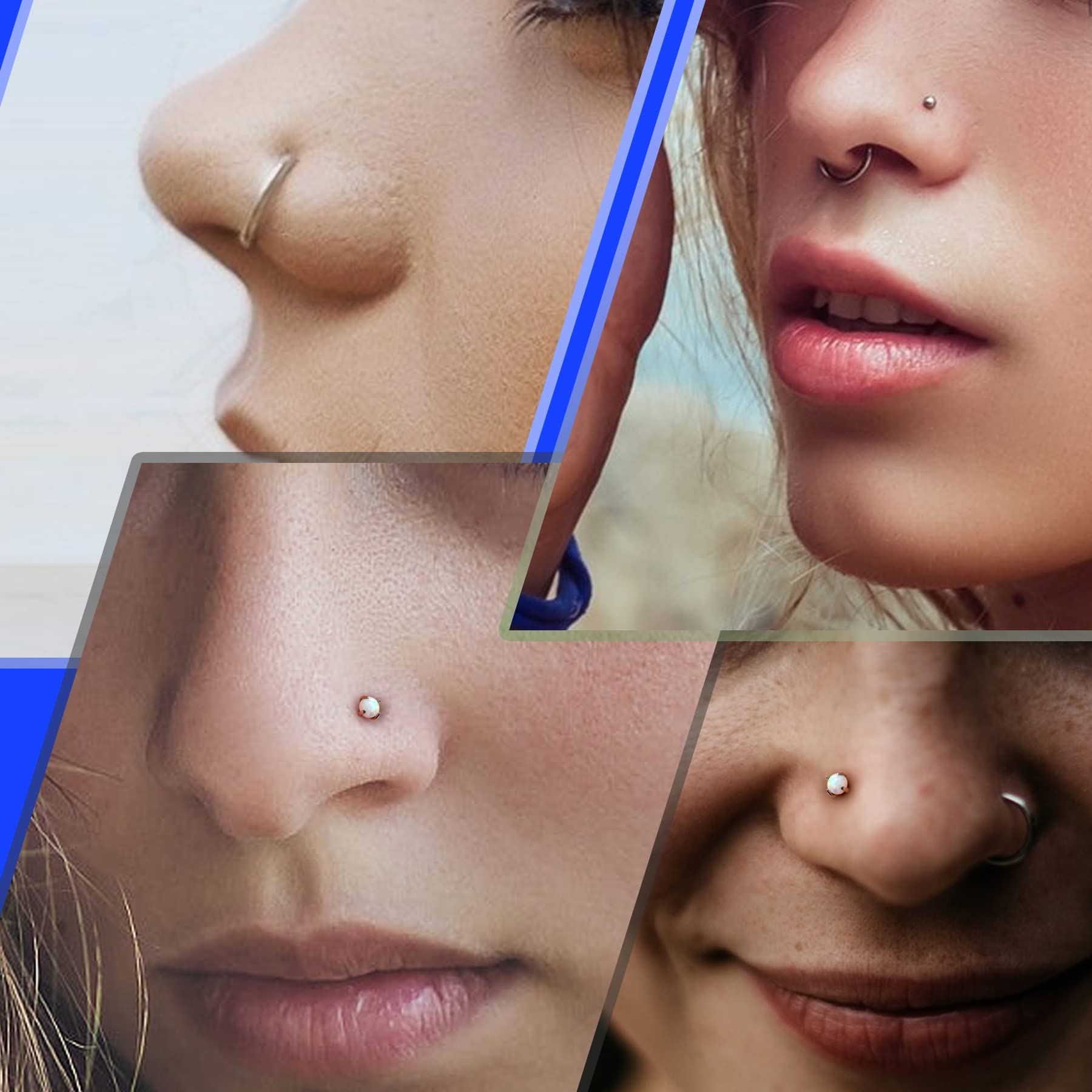 COCHARM 3pcs G23 Titanium Nose Stud Set 20g White Opal Nose Stud Ring Surgical Steel Nose Bone 20 Gauge Opal Nose Piercing Nose Hoop Corkscrew Nose Jewelry