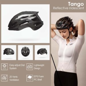 SQUALO Tango Adult Bike Helmet, Road Bike Cycling Helmet for Men Women with Rear-Side LED Light and LED PIC (Reflective Iridescent, Medium (21.26-22.83 inches))