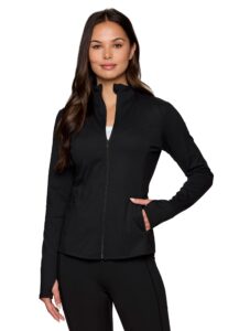 rbx women's running jacket lightweight yoga jacket with zipper pockets seamed black m