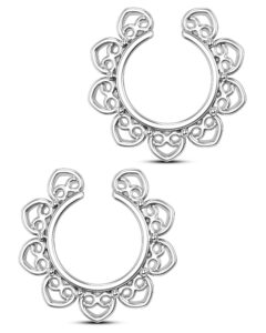 cocharm 2pcs filigree fake nipple rings fake nipple piercings fake nipple jewlery non piercing nipple jewelry for women faux nipple piercing