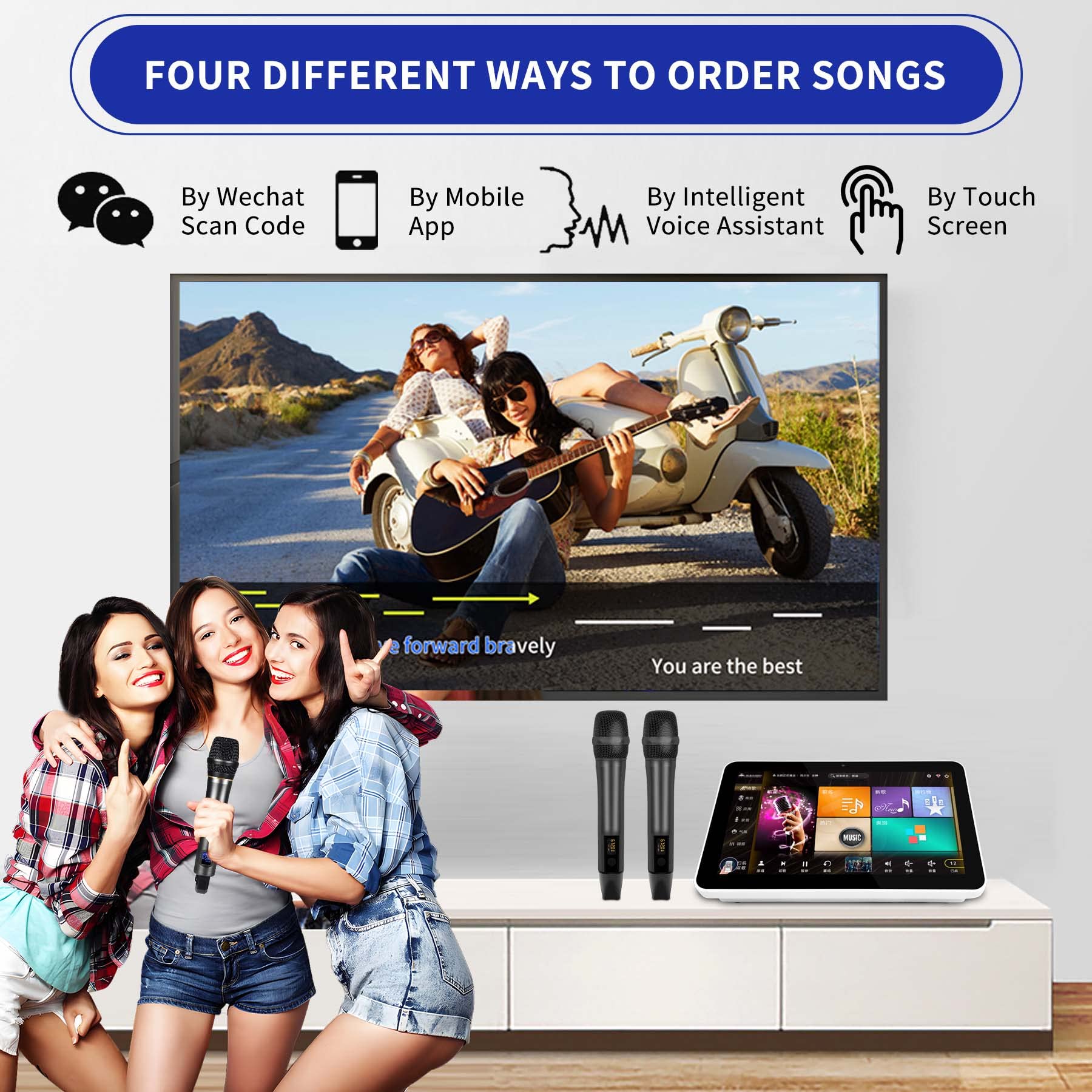 2023 New Karaoke Machine,15.6 Inch Touch Screen Phone App Control Free Cloud Download Songs All in One Karaoke System with Mic, KTV Singing Chinese Karaoke Player for Home Party,6T,White