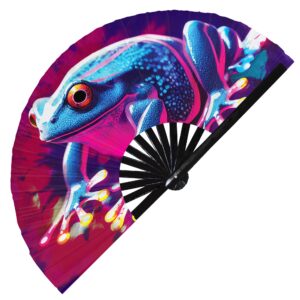 frog neon hand fan foldable bamboo circuit rave hand fans rainbow galaxy party gear gifts music festival rave accessories (style 8)