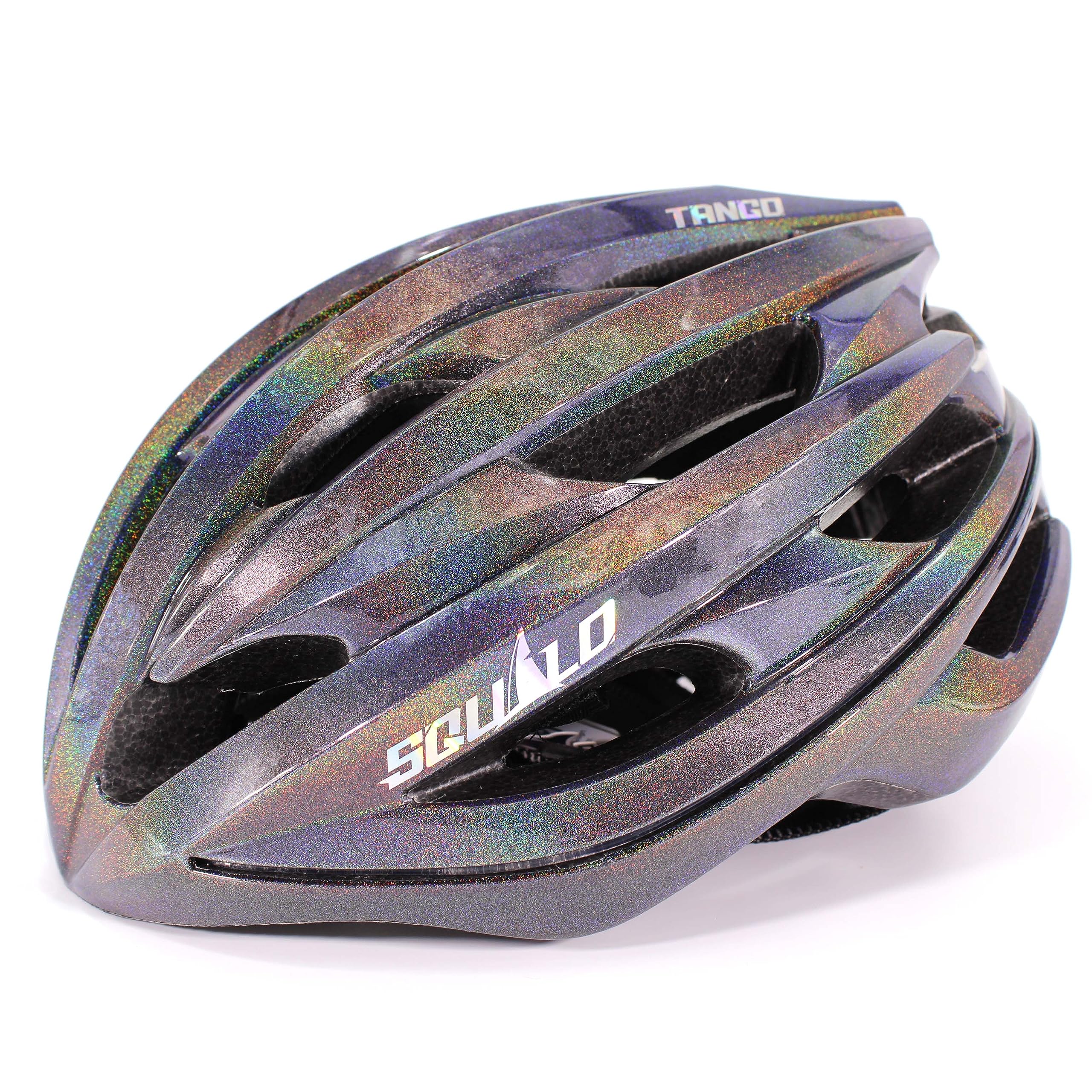 SQUALO Tango Adult Bike Helmet, Road Bike Cycling Helmet for Men Women with Rear-Side LED Light and LED PIC (Reflective Iridescent, Medium (21.26-22.83 inches))