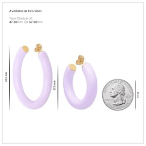 Yellow Gold Plated Sterling Silver Matte Lavender Open Hoop Earrings for Women - 57MM