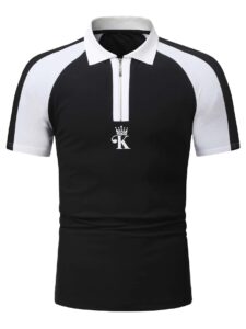 gorglitter men's color block letter graphic polo shirt zipper raglan short sleeve collar tops black small