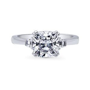 BERRICLE Sterling Silver 3-Stone Wedding Engagement Rings Cushion Cut Cubic Zirconia CZ Ring for Women, Rhodium Plated Size 8