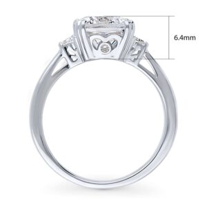 BERRICLE Sterling Silver 3-Stone Wedding Engagement Rings Cushion Cut Cubic Zirconia CZ Ring for Women, Rhodium Plated Size 8