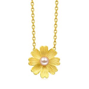 chow sang sang cultural blessings 999.9 24k gold bush cinquefoil with pearl pendant for women and wedding occasion 89694p [not include the necklace]