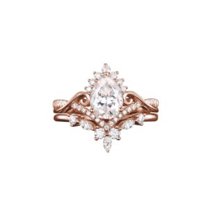 ydd 14k rose gold infinity 1.2ct pear shape moissanite engagement rings for women, vintage bridal set unique vine brilliant halo ring wedding set anniversary free engraved