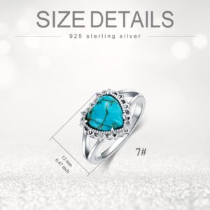 BETHZA Natural Turquoise Rings for Women 925 Sterling Silver Heart Shape Genuine Turquoise Statement Ring Western Jewelry Gifts for Wife Size 7