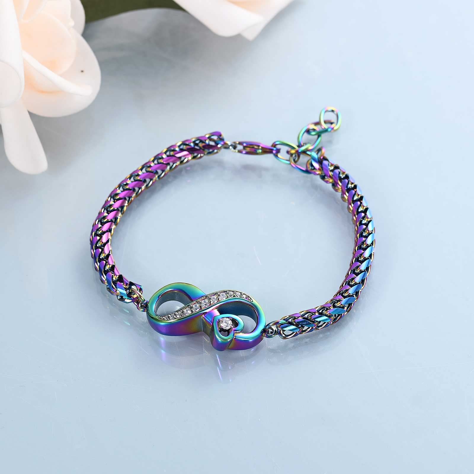 shajwo Infinity Heart Cremation Urn Bracelet for Ashes Jewelry for Women Girls Cremation Link Memorial Bracelet,Rainbow