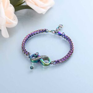 shajwo Infinity Heart Cremation Urn Bracelet for Ashes Jewelry for Women Girls Cremation Link Memorial Bracelet,Rainbow