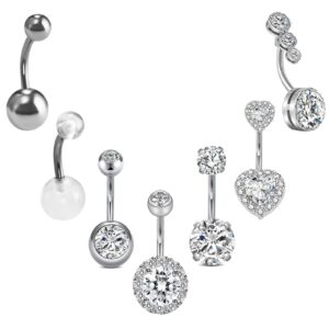 7pcs 14g surgical steel clear cz belly button rings navel rings barbell piercing style_ght-875-638