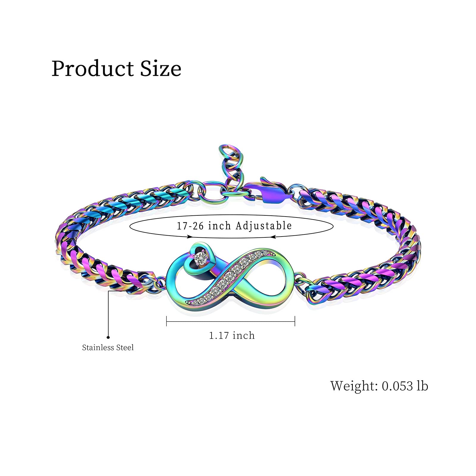 shajwo Infinity Heart Cremation Urn Bracelet for Ashes Jewelry for Women Girls Cremation Link Memorial Bracelet,Rainbow