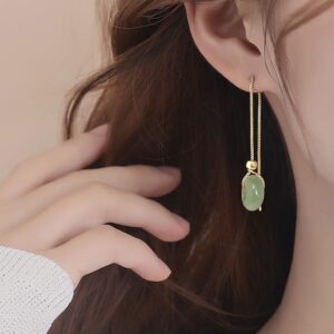 B&D Labor Day Gifts for Wife Mom 14K Gold Filled Hetian Jade Dangling Earrings Handmade Natural Bead Drop Earrings Green Long Wire Bridal Jade Jewelry Birthday Gift for Women (Green)