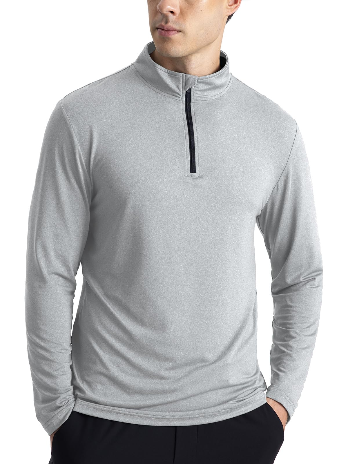 CARWORNIC Men's Long Sleeve Athletic Shirts Quarter Zip Pullover Quick Dry Active Sports Sweatshirt for Outdoor Running Workout Gym Golf Work Shirts Sliver Grey