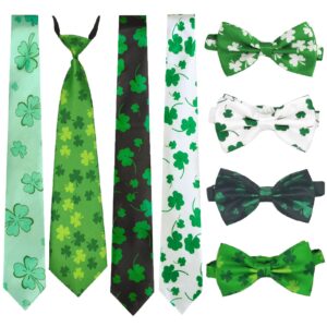 8 pcs st. patrick's day tie men's neckties green shamrock tie clover bow tie (1)