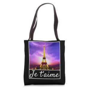 eiffel tower paris france je t'aime tote bag