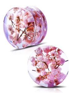 jewseen 2pcs flower ear plugs wedding ear gauges resin gauges 2g to 1'' double flared flesh ear tunnels resin plugs resin tunnels flower gauges for ear body piercing jewelry for women men