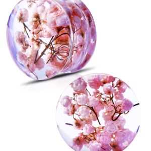 Jewseen 2PCS Flower Ear Plugs Wedding Ear Gauges Resin Gauges 2g to 1'' Double Flared Flesh Ear Tunnels Resin Plugs Resin Tunnels Flower Gauges for Ear Body Piercing Jewelry for Women Men