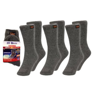 35° below thermal insulated socks for men and women, designed with soft aluminized loops to keep feet warm and cozy, 3 pair grey small/med