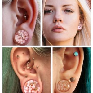 Jewseen 2PCS Flower Ear Plugs Wedding Ear Gauges Resin Gauges 2g to 1'' Double Flared Flesh Ear Tunnels Resin Plugs Resin Tunnels Flower Gauges for Ear Body Piercing Jewelry for Women Men