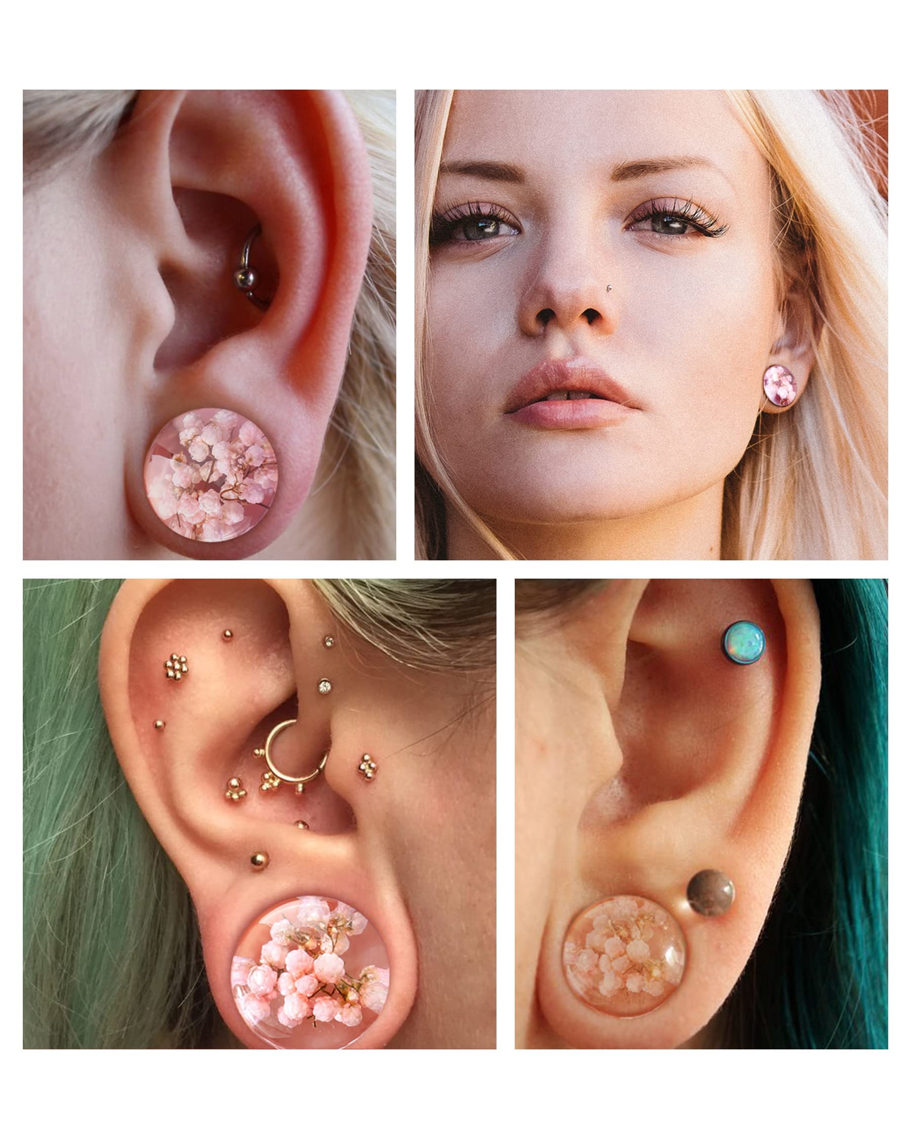 Jewseen 2PCS Flower Ear Plugs Wedding Ear Gauges Resin Gauges 2g to 1'' Double Flared Flesh Ear Tunnels Resin Plugs Resin Tunnels Flower Gauges for Ear Body Piercing Jewelry for Women Men