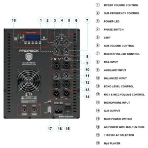 PRORECK Club 3500 15 inch subwoofer 3000W DJ Powered PA Speaker System Combo Set with 8 Array Speakers，Bluetooth, USB, SD Card, Remote Control, for Meeting, Speeches, Churches, Performances, DJ Gig