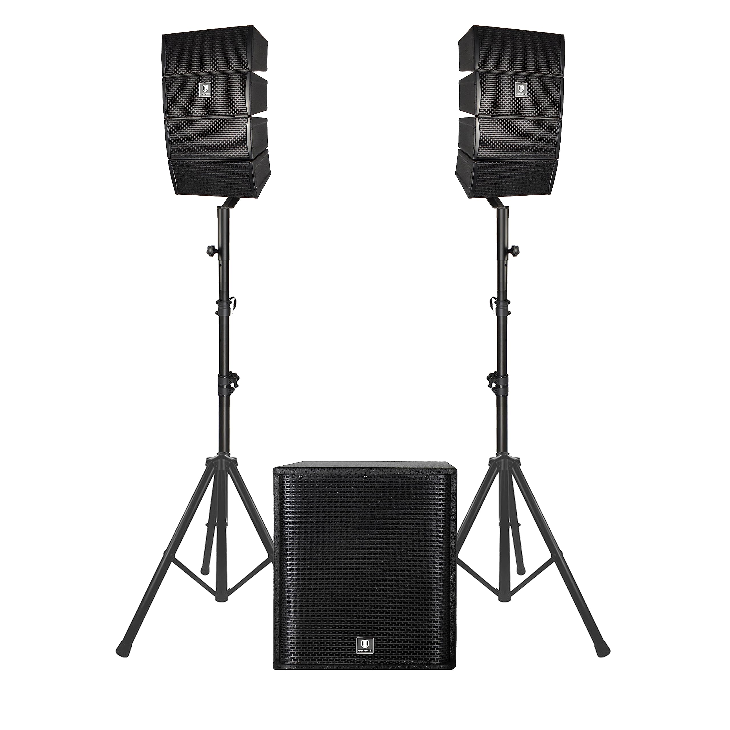 PRORECK Club 3500 15 inch subwoofer 3000W DJ Powered PA Speaker System Combo Set with 8 Array Speakers，Bluetooth, USB, SD Card, Remote Control, for Meeting, Speeches, Churches, Performances, DJ Gig