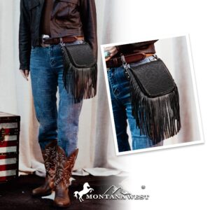 Women's Crossbody Handbags Western Purses for Women Small Crossbody Bags Tooled Leather Fringe Purse Black RLC-L159BK