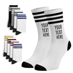 lovehujiu custom stripe sports socks personalized socks with text funny crew sock birthday christmas novelty socks gifts for men women