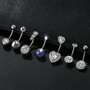 7pcs 14G Surgical Steel Clear CZ Belly Button Rings Navel Rings Barbell Piercing Style_GHT-875-638