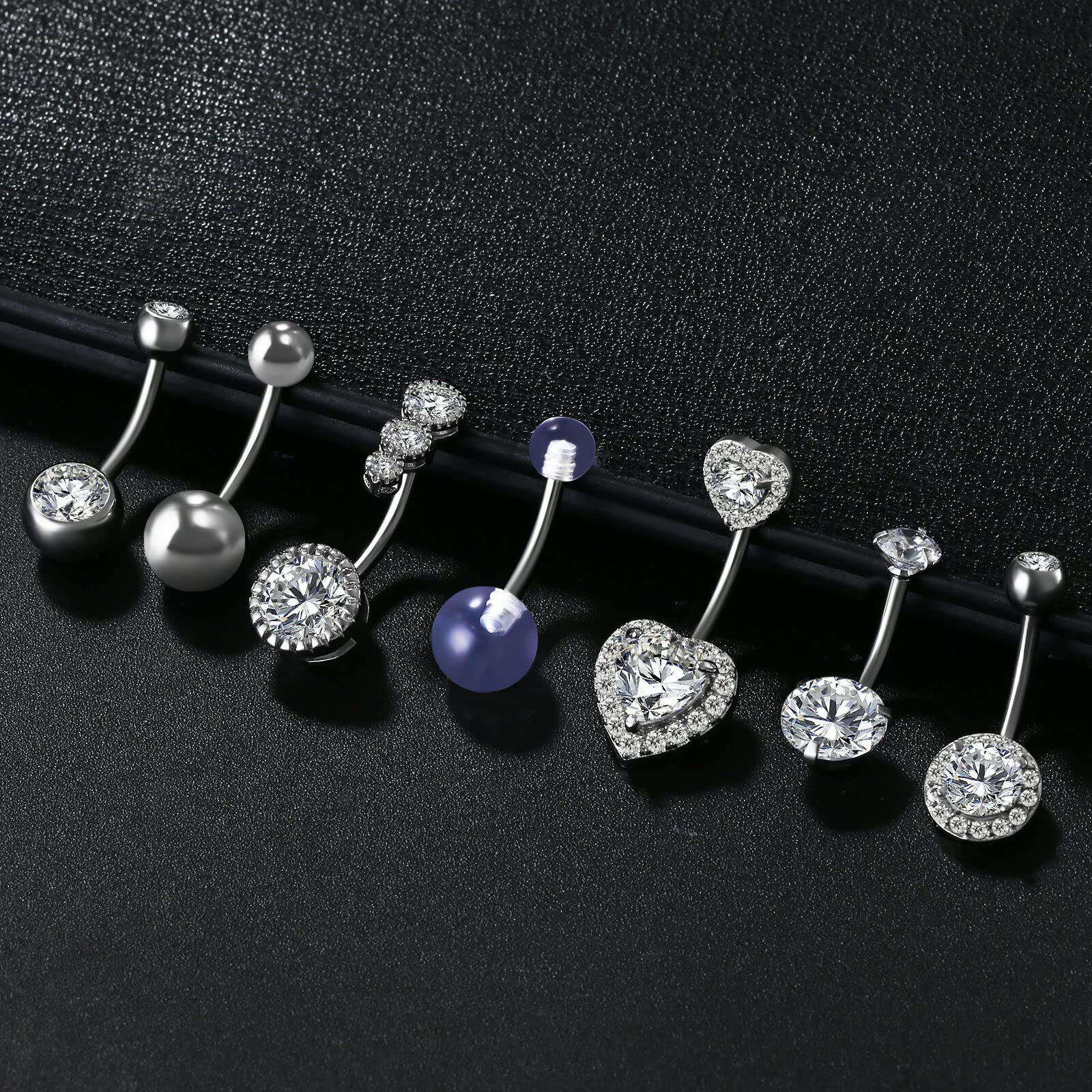 7pcs 14G Surgical Steel Clear CZ Belly Button Rings Navel Rings Barbell Piercing Style_GHT-875-638