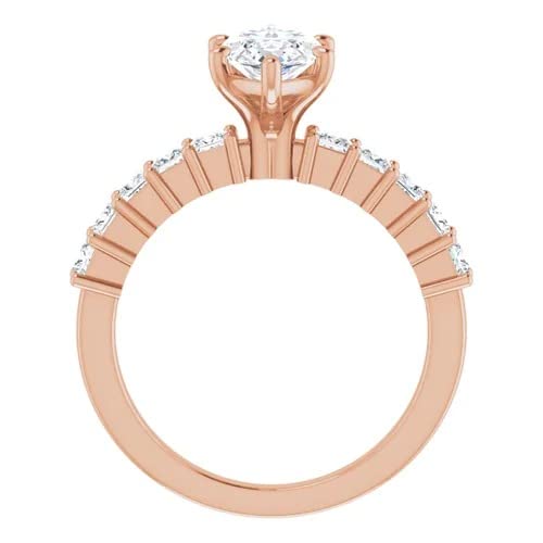 Moissanite Gems 2 CT Marquise Moissanite Engagement Ring Colorless VVS1 10K 14K 18K Rose Gold & 925 Sterling Diamond Accent Ring Anniversary Bridal Ring Set Valentine Gift for Her