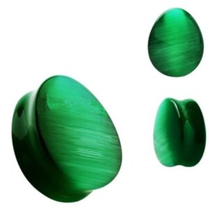 blue palm jewelry pair of green cat eyes stone double flare teardrop ear plugs expander gauges 2ga - 1 inch e608